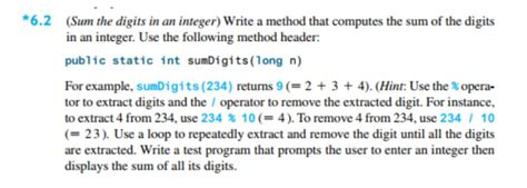 solved 6 2 sum the digits in an integer write a method