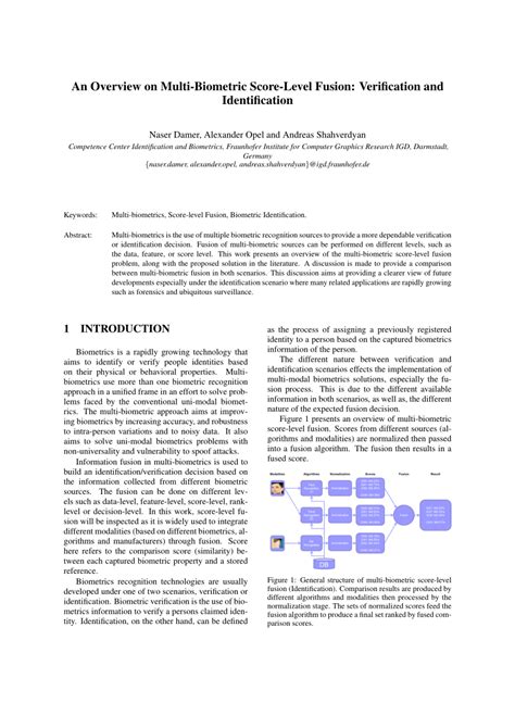 pdf an overview on multi biometric score level fusion verification and identification
