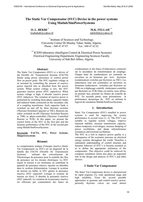 pdf the static var compensator svc device in the power systems using matlab simpowersystems