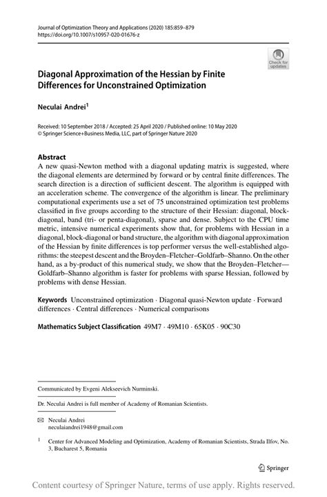 diagonal approximation of the hessian by finite differences for unconstrained optimization