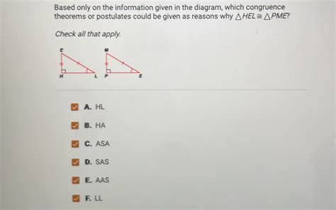 solved based only on the information given in the diagram which congruence theorems or
