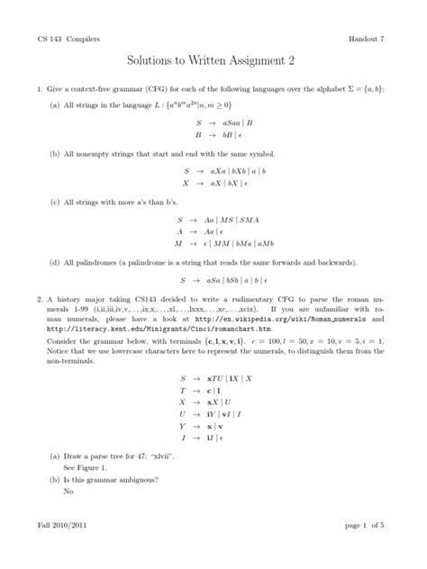 solutions and explanations for context free grammars roman numeral parsing and ll 1 parsing
