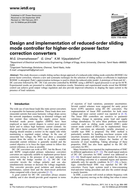 pdf design and implementation of reduced order sliding mode controller for higher order power