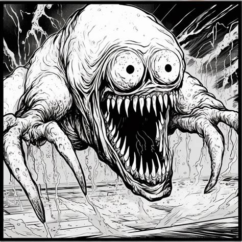 Premium Photo A Black And White Drawing Of A Monster With Its Mouth