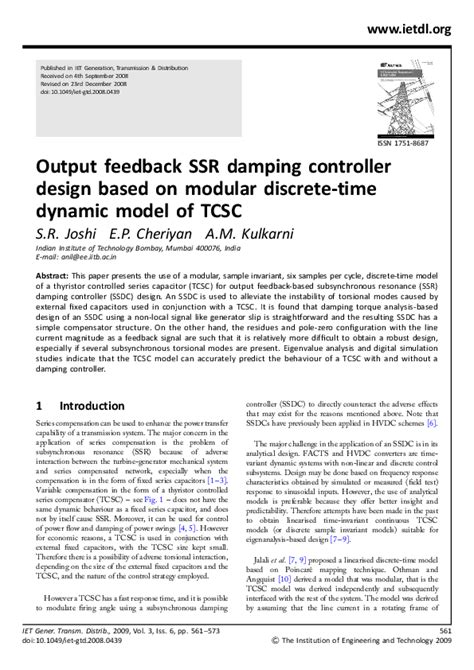 pdf output feedback ssr damping controller design based on modular discrete time dynamic model