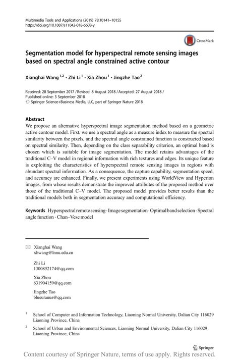 segmentation model for hyperspectral remote sensing images based on spectral angle constrained