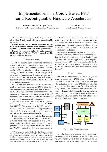 implementation of a cordic based fft on a reconfigurable