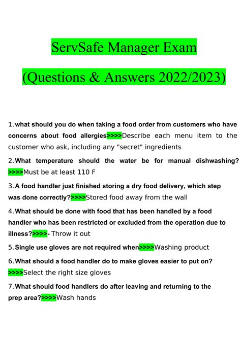 ServSafe Manager Exam Questions And Answers 2022 2023 Verified