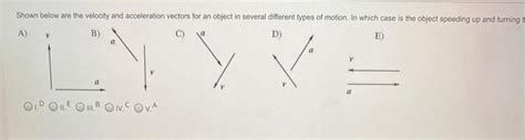 solved shown below are the velocity and acceleration vectors
