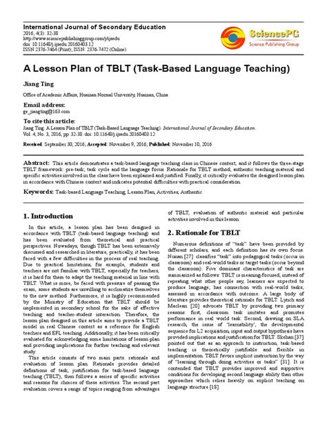 lesson plan of tblt task based language teaching pdf pdf learning second language