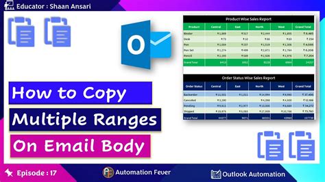 how to copy multiple ranges on email body youtube