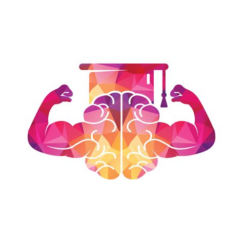 Graduation Cap And Brain Vector Logo Design Education Brain With Strong Double Biceps 11483760