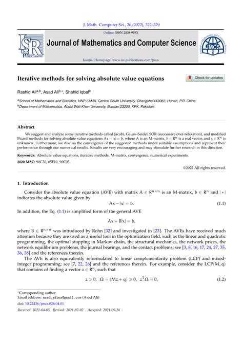 pdf iterative methods for solving absolute value equations