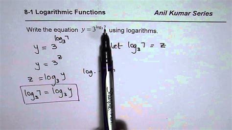 write exponential logarithm equation in logarithmic form youtube
