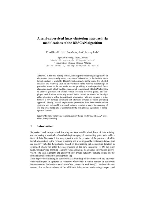 pdf a semi supervised fuzzy clustering approach via modifications of the dbscan algorithm