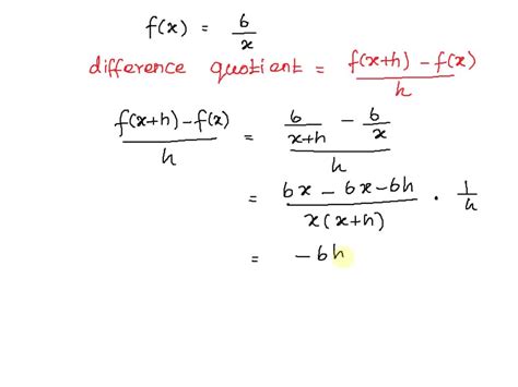 solved find the simplified form of the difference quotient for the function f x 6 x
