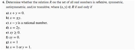 solved 6 determine whether the relation r on the set of all