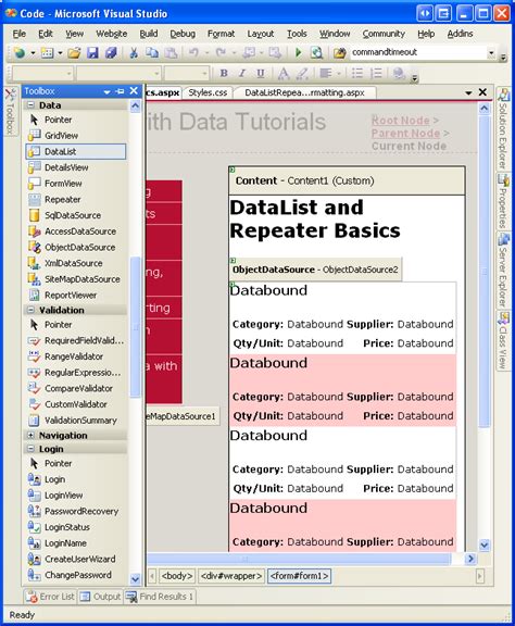 使用 datalist 和 repeater 控件显示数据 （vb） microsoft learn