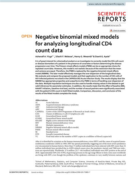 pdf negative binomial mixed models for analyzing longitudinal cd4 count data