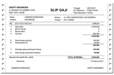 Contoh Excel Gaji Karyawan Format Contoh Slip Gaji Karyawan Swasta