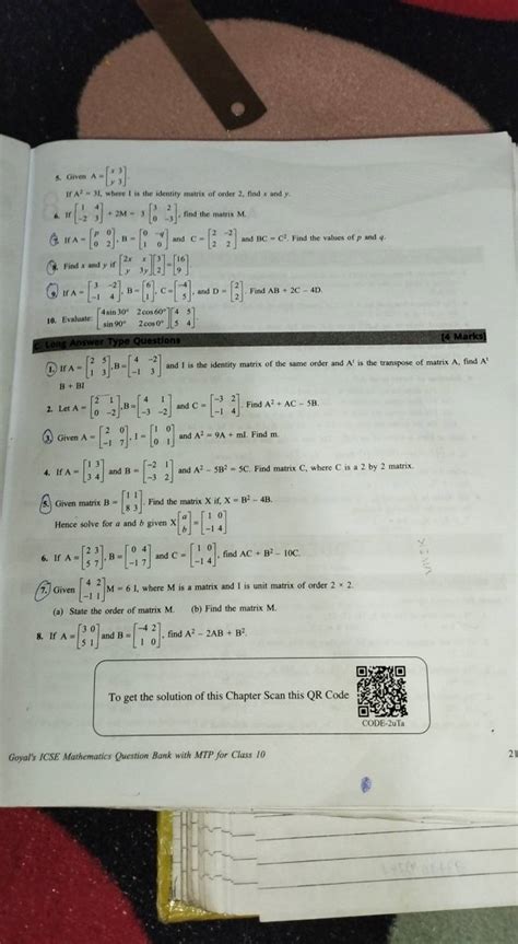 5 given a [xy 33 ] if a2 31 where 1 is the identify matrix of order 2