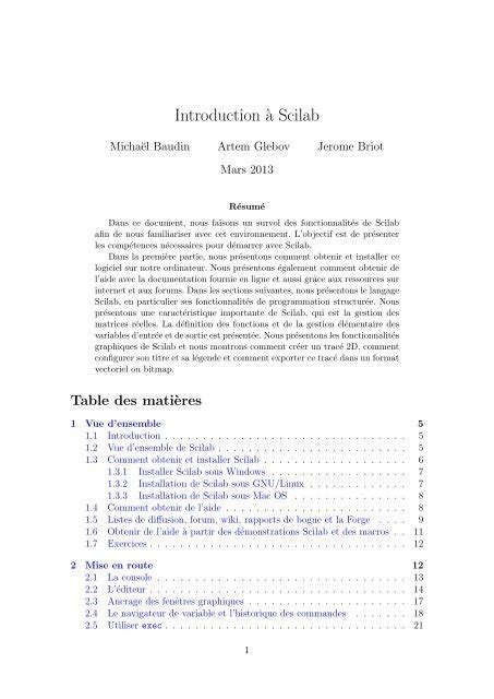 introduction `a scilab projects
