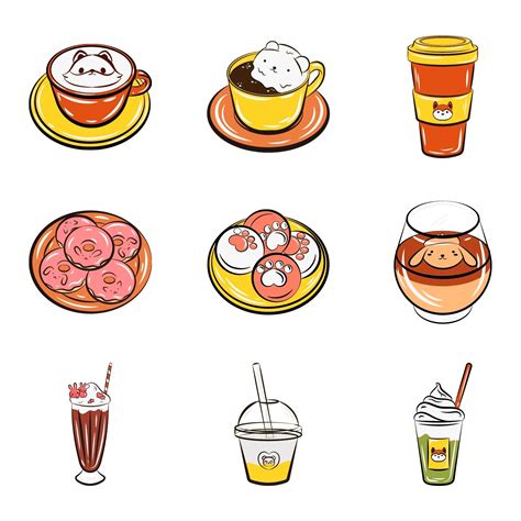 手绘卡通描边咖啡店食物饮品插画元素 模板 Canva可画