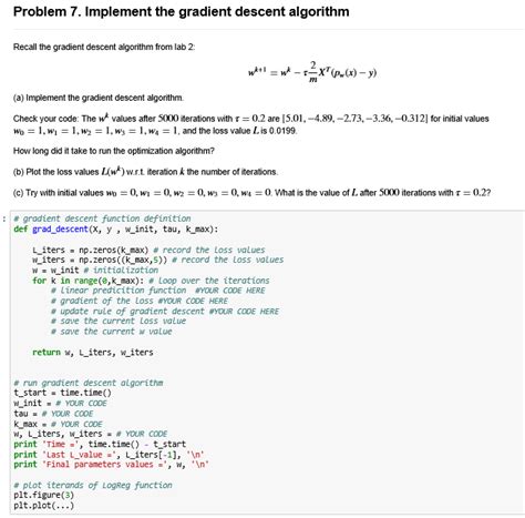 problem 7 implement the gradient descent algorithm