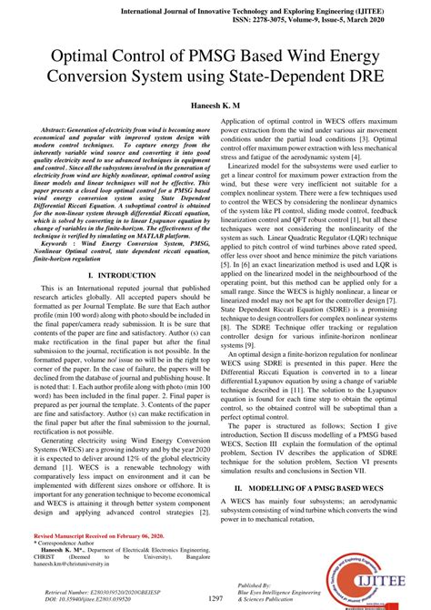 pdf optimal control of pmsg based wind energy conversion system using state dependent dre