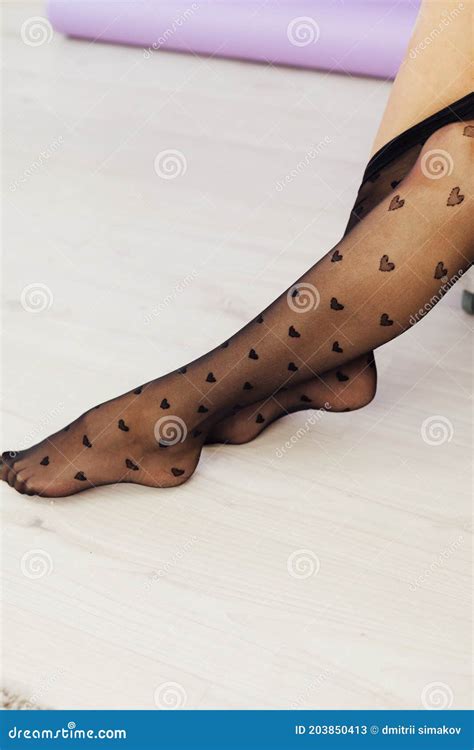 Beautiful Slender Women`s Legs In Black Tights On A White Background Stock Image Image Of