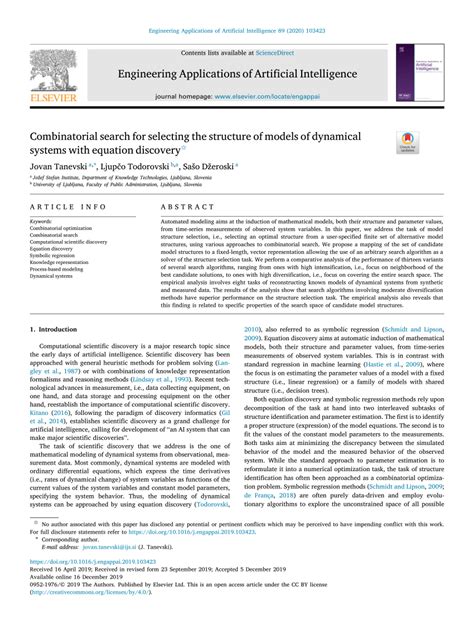 pdf combinatorial search for selecting the structure of models of dynamical systems with