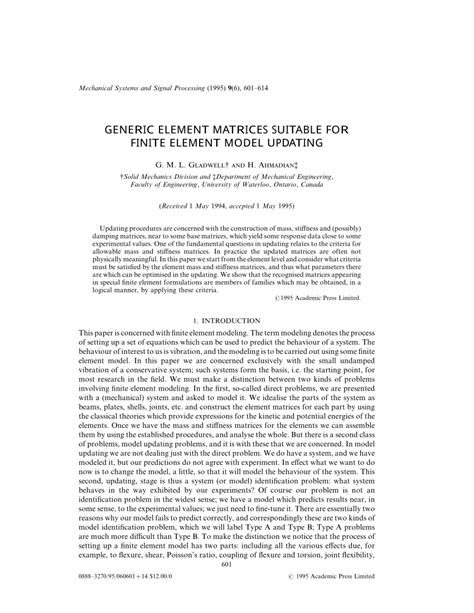 pdf generic element matrices suitable for finite element model updating