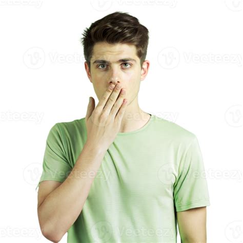 Young Man Covering His Mouth With Hand In Surprise 47424740 Png