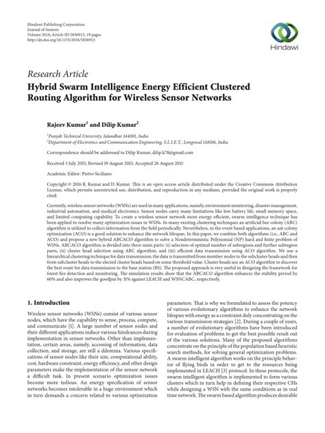 pdf hybrid swarm intelligence energy efficient clustered routing algorithm for wireless sensor