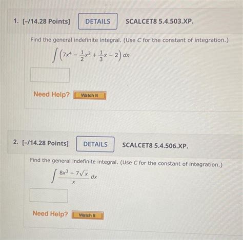 solved find the general indefinite integral use c for the