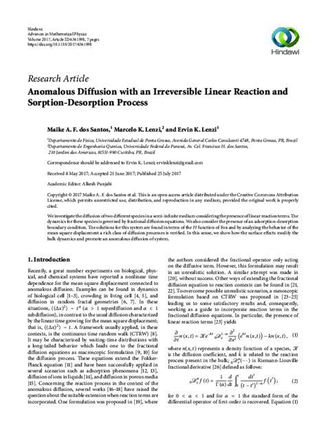 pdf anomalous diffusion with an irreversible linear reaction and sorption desorption process