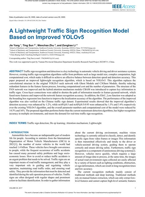 pdf a lightweight traffic sign recognition model based on improved yolov5