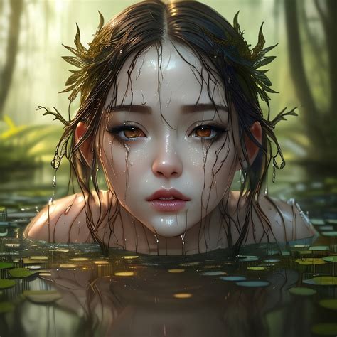Download Ai Generated Girl In A Pond Hyper Realistic Drawing Royalty Free Stock Illustration