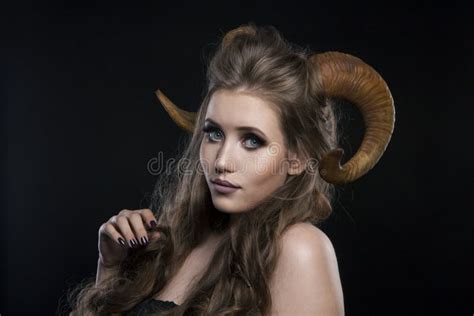 Portrait Of An Attractive Demon Woman With Horns Stock Image Image Of Girl Dominant 159530167