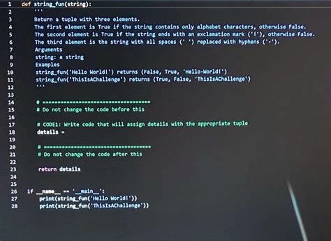 def stringfun string return a tuple with three elements the first element is true if the
