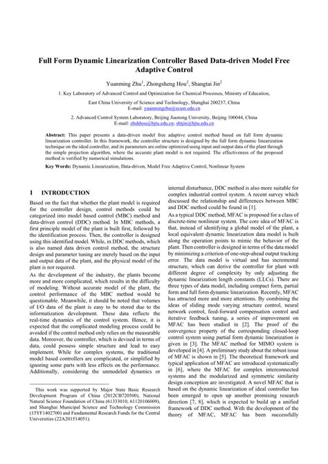 pdf full form dynamic linearization controller based data driven model free adaptive control