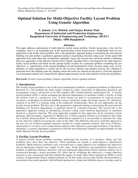 pdf optimal solution for multi objective facility layout problem using genetic algorithm