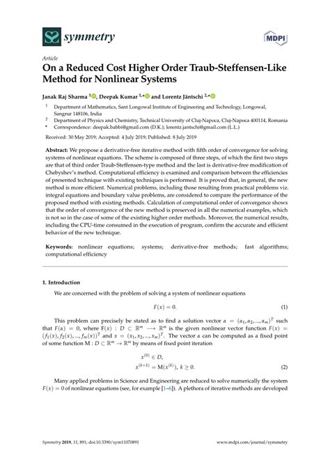 pdf on a reduced cost higher order traub steffensen like method for nonlinear systems