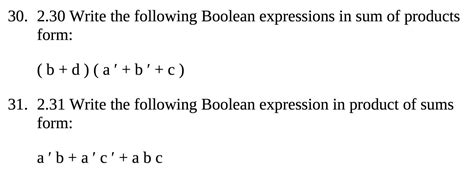 solved 30 2 30 write the following boolean expressions in
