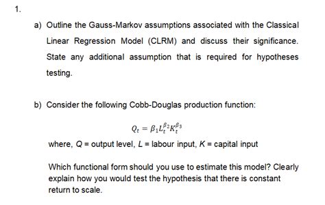 solved 1 a outline the gauss markov assumptions associated