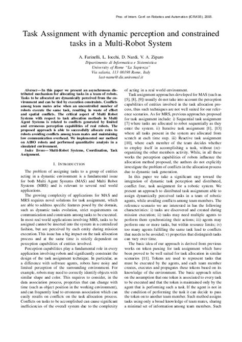 pdf task assignment with dynamic perception and constrained tasks in a multi robot system d