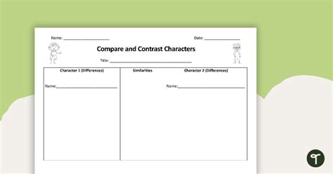 Compare And Contrast Characters Worksheet Teach Starter