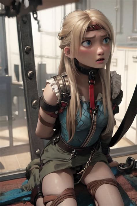 Rule 34 1girls Ai Generated Astrid Hofferson Bdsm Bdsm Gear Blonde Hair Blue Eyes Bondage
