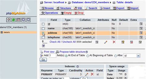 modifying fields in database tables with phpmyadmin