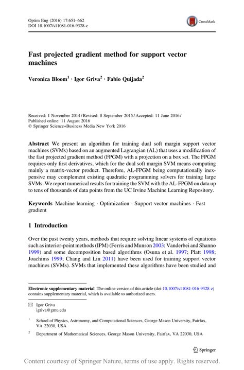 fast projected gradient method for support vector machines request pdf